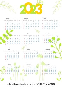 Yearly Calendar Template 2023 Week Starts Stock Vector (Royalty Free ...