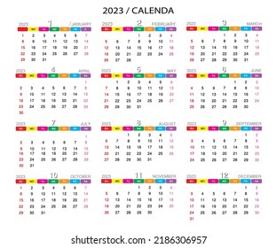Yearly Calendar Vector Illustration 2023 Total Stock Vector (Royalty ...
