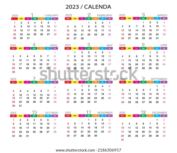 Yearly Calendar Vector Illustration 2023 Total: เวกเตอร์สต็อก (ปลอดค่า ...