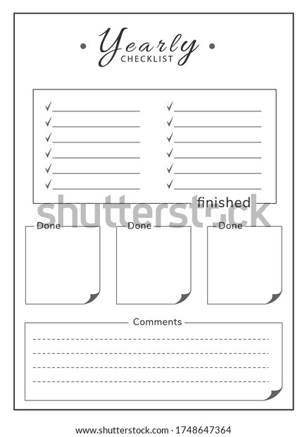 Yearly List Minimalist Planner Page Design Stock Vector (Royalty Free ...