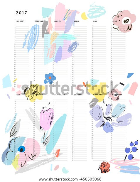 Yearly Planner Calendar Vertical Months On Stock Vector (Royalty Free ...