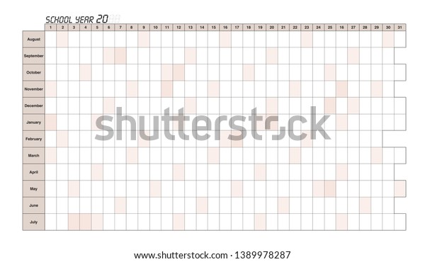Yearly School Planning Calendar Starting August Stock Vector (Royalty ...