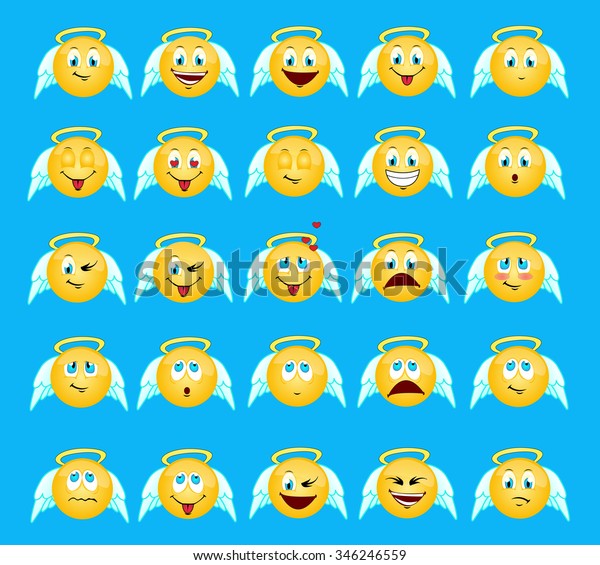 Yellow Angels Emotions Set Stock Vector (Royalty Free) 346246559 ...