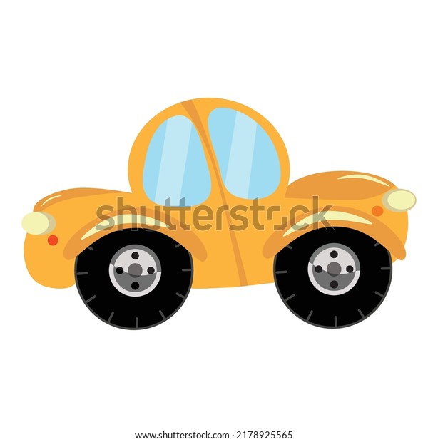 Yellow Cartoon Car Big Wheels Blue Stock Vector (Royalty Free ...