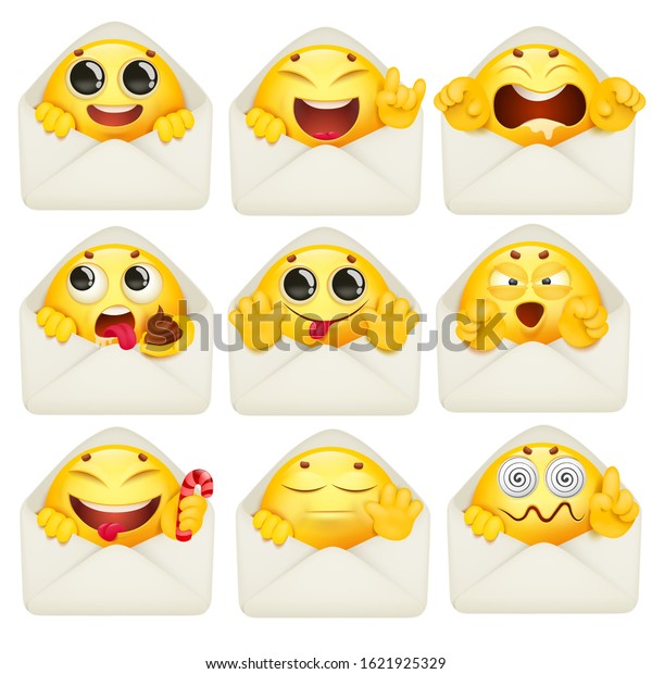 Yellow Cartoon Emoji Character Inside Envelope Stock Vector (Royalty ...
