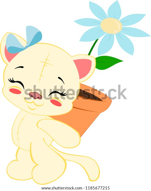 Yellow Cat Blue Flower Stock Vector (Royalty Free) 1185677215 ...