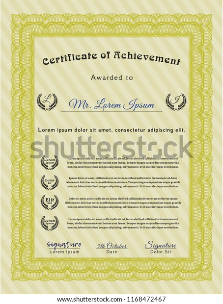 Yellow Certificate Background Lovely Design Detailed Stock Vector ...