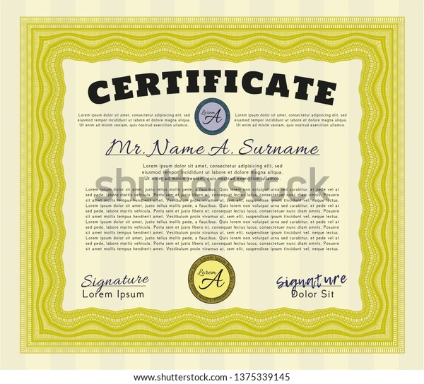 Yellow Certificate Vector Illustration Easy Print Stock Vector (Royalty ...