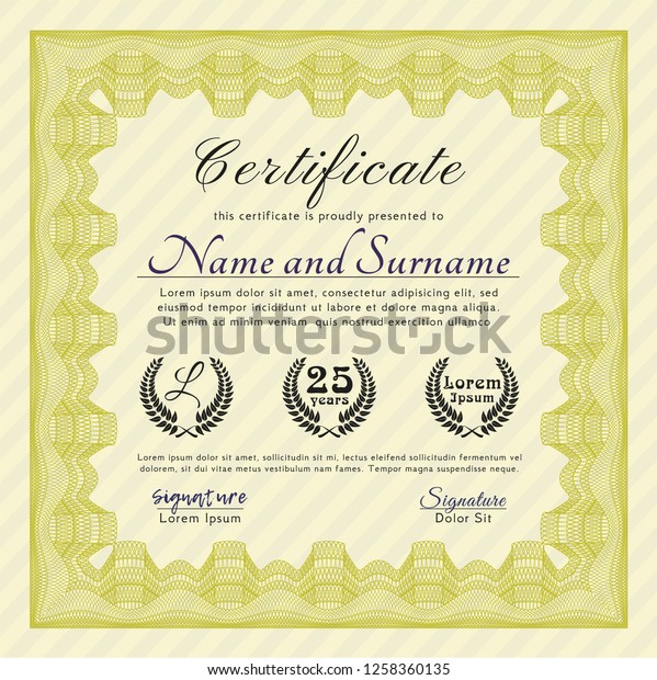 Yellow Classic Certificate Template Linear Background Stock Vector ...