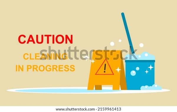 Yellow Cleaning Warning Sign Mop Blue Stock Vector (Royalty Free ...