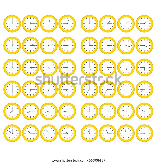 Yellow Clocks Showing All Twelve Hours Stock Vector (Royalty Free) 65308489