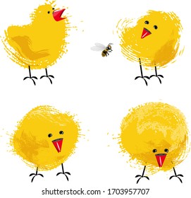Yellow Cute Chickens Brushes Vector Illustration Stock Vector (Royalty ...