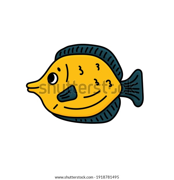 Yellow Cute Vector Cartoon Tang Fish Stock Vector (Royalty Free ...