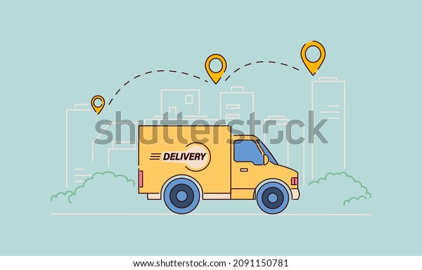 Yellow Delivery Van Ships Parcel City Stock Vector (Royalty Free ...