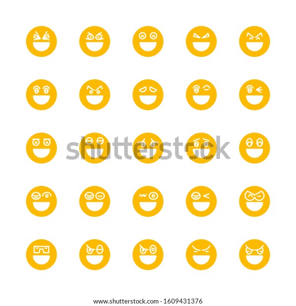 Yellow Emoticon Emoji Circle Face Set Stock Vector (Royalty Free ...