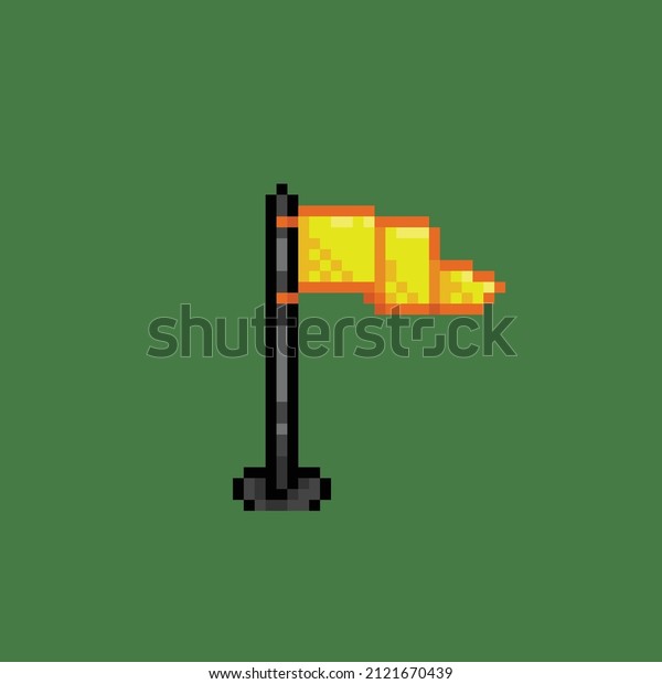 Vektor Stok Yellow Flag Pole Pixel Art Style (Tanpa Royalti) 2121670439 ...