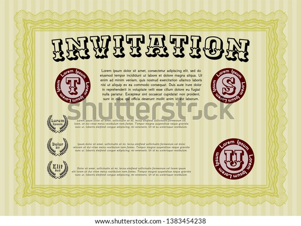 Yellow Formal Invitation Background Beauty Design Stock Vector (Royalty ...