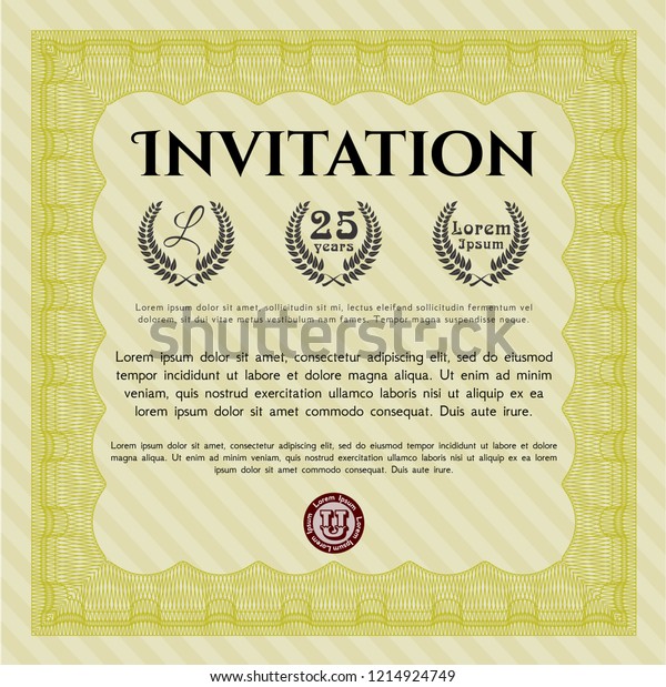 Yellow Formal Invitation Template Cordial Design Stock Vector (Royalty ...