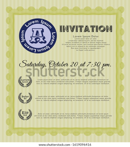 Yellow Formal Invitation Template Cordial Design Stock Vector (Royalty ...