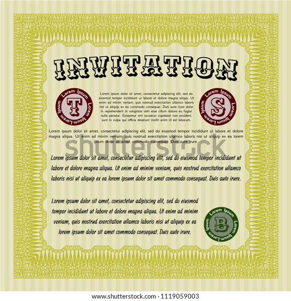 Yellow Formal Invitation Vector Illustration Linear Stock Vector ...