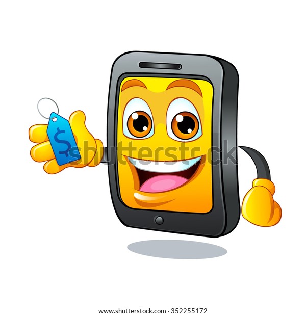 Yellow Fun Mobile Phone Cartoon Blue Stock Vector (Royalty Free ...