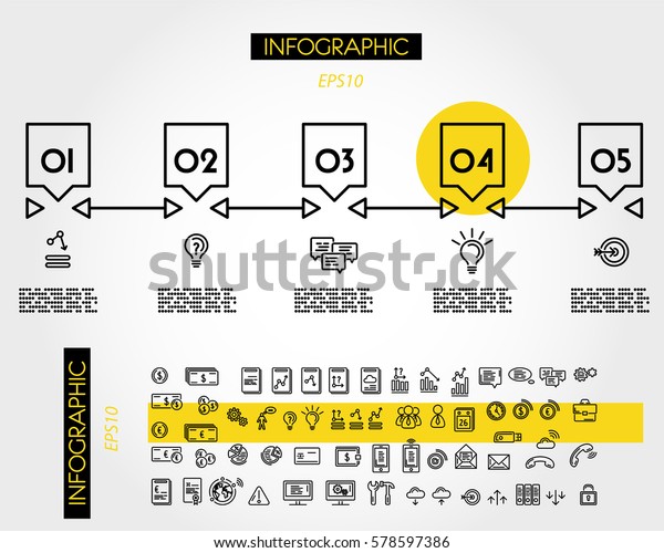Yellow Linear Infographic Timeline Arrows Five: Stock-Vektorgrafik ...