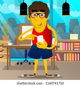 Yellow Man Using Mobile Phone Vector Stock Vector (Royalty Free ...