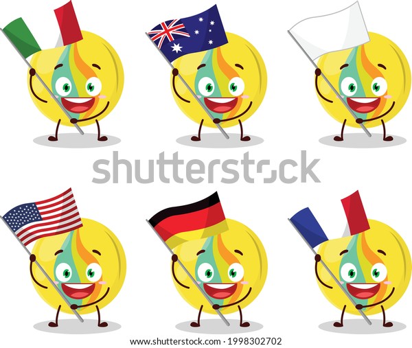 Yellow Marbles Cartoon Character Bring Flags Stock Vector (Royalty Free ...