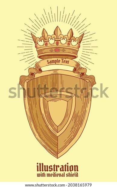 Yellow Medieval Shield Artistic Strokes Crown Stock Vector (Royalty ...