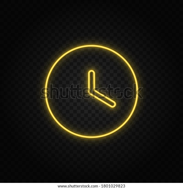 Yellow Neon Icon Clock Transparent Background Stock Vector (Royalty ...