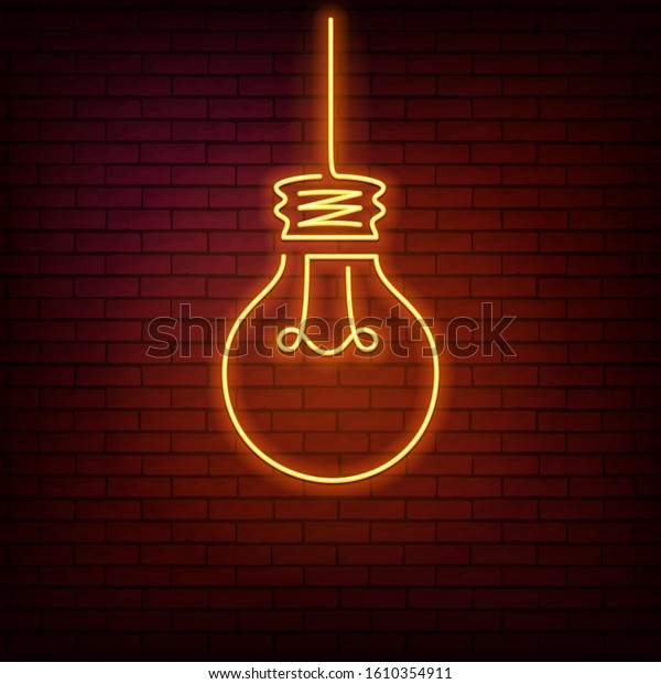 Yellow Neon Sign Light Bulb On Stock Vector (Royalty Free) 1610354911 ...