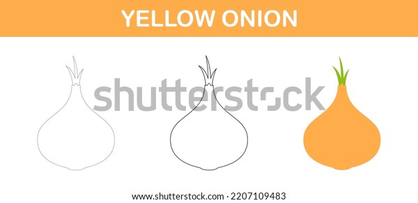 Yellow Onion Tracing Coloring Worksheet Kids Stock Vector (Royalty Free ...
