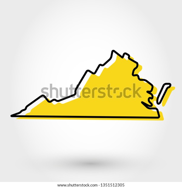 Yellow Outline Map Virginia Stylized Concept Stock Vector (Royalty Free ...