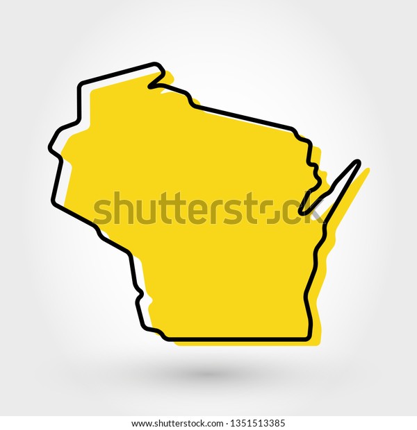 Yellow Outline Map Wisconsin Stylized Concept Stock Vector (Royalty ...