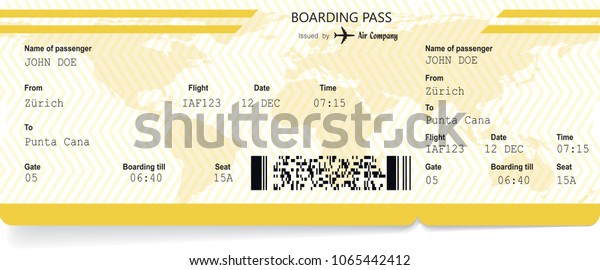 Yellow Pattern Airline Boarding Pass Plane Stock Vector (Royalty Free ...