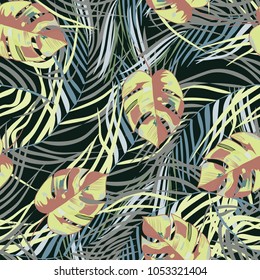 Yellow Pattern Tropical Leaves Stock Vector (Royalty Free) 1053321404 ...