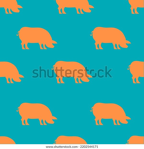Yellow Pig On Blue Background Seamless Stock Vector (Royalty Free ...