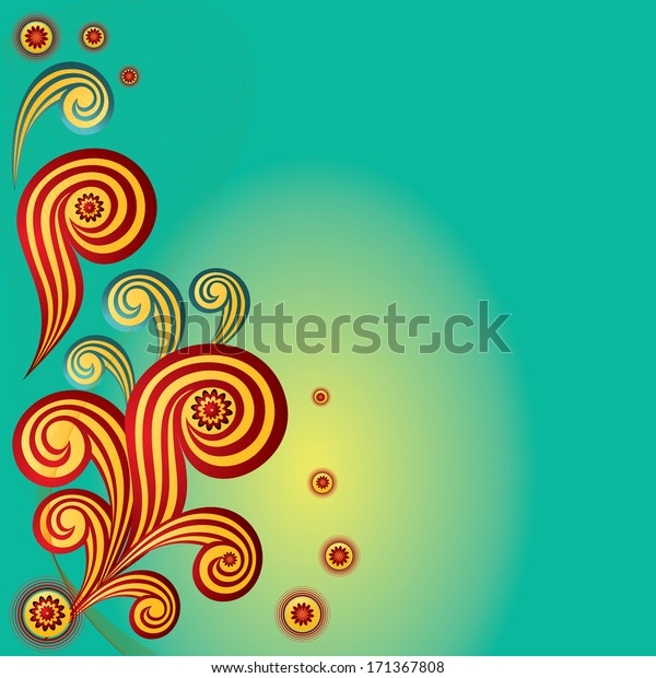 Yellow Red Wave Flowers Blue Background Stock Vector (Royalty Free ...