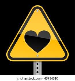 Yellow Road Hazard Warning Sign Heart Stock Vector (Royalty Free ...