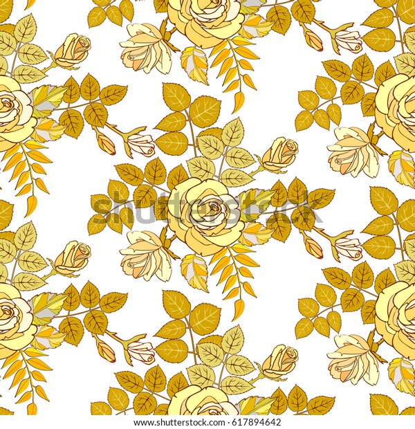Yellow Rose Seamless Pattern Vintage Floral: стоковая векторная графика ...