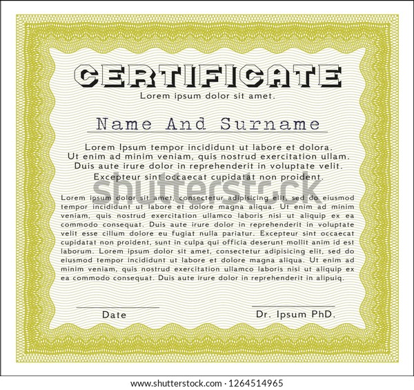 Yellow Sample Certificate Money Design Great Stock Vector (Royalty Free ...