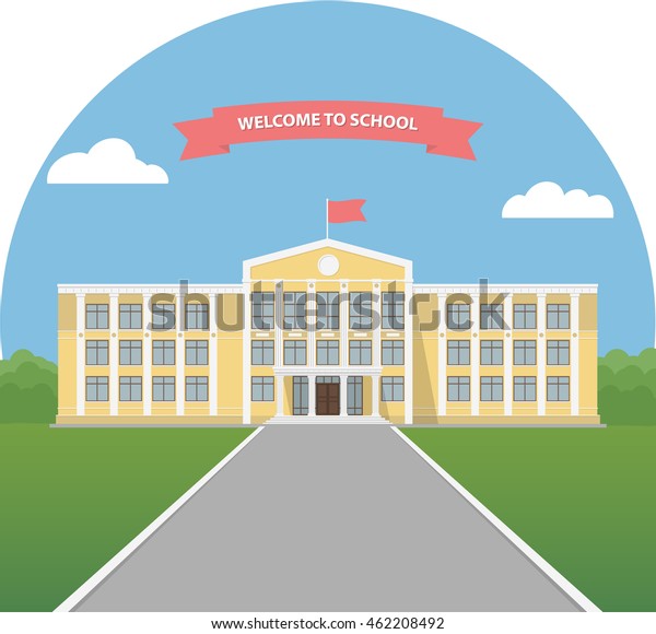 Yellow School Building Landscape School Library Stock Vector (Royalty ...