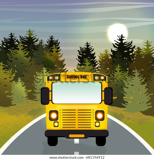 Yellow School Bus Burning Lights On Stock Vector (Royalty Free ...