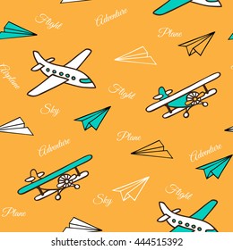Yellow Seamless Pattern Cute Airplanes Aircraft Stock Vector (Royalty ...