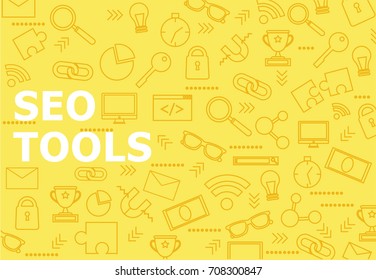 Yellow Seo Tools Background Line Icons Stock Vector (Royalty Free ...