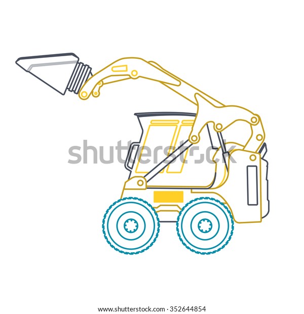 Yellow Small Outline Digger Builds Roads Stock Vector (Royalty Free ...