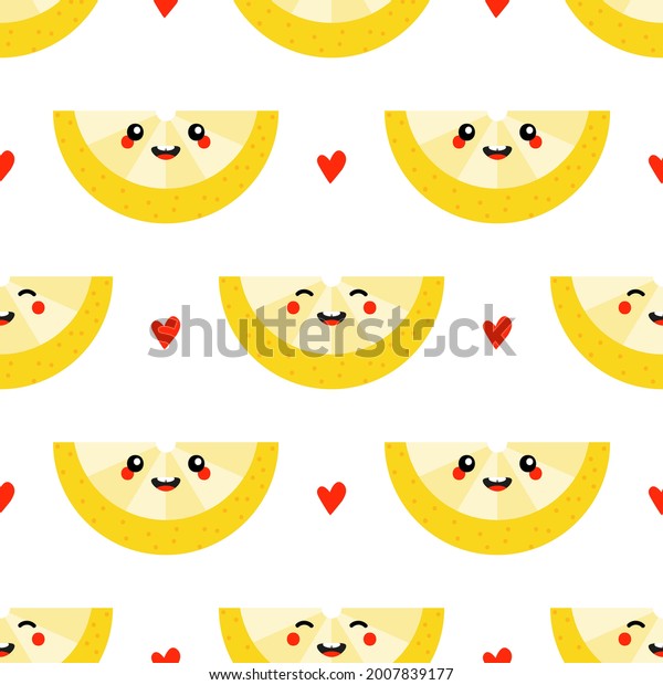 Yellow Smiling Lemon Slice Characters Red Stock Vector (Royalty Free ...