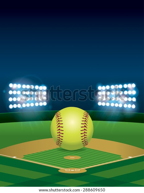 Yellow Softball Sitting On Illuminated Softball Stock Vector (Royalty ...