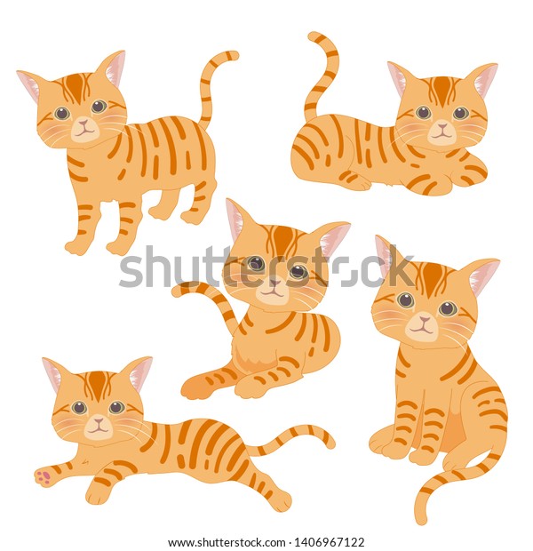 Yellow Tabby Cats Simple Style Set 스톡 벡터(로열티 프리) 1406967122