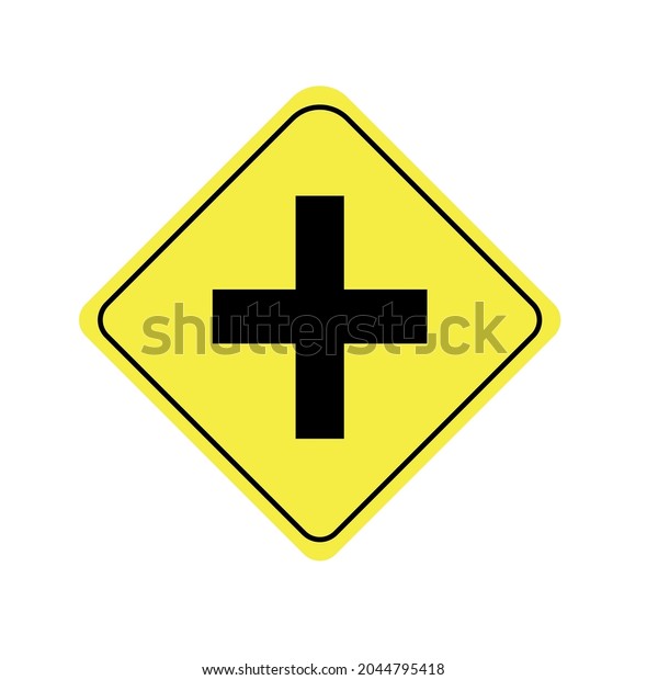 Yellow Traffic Sign Indicating Intersection Symbol Stock Vector ...